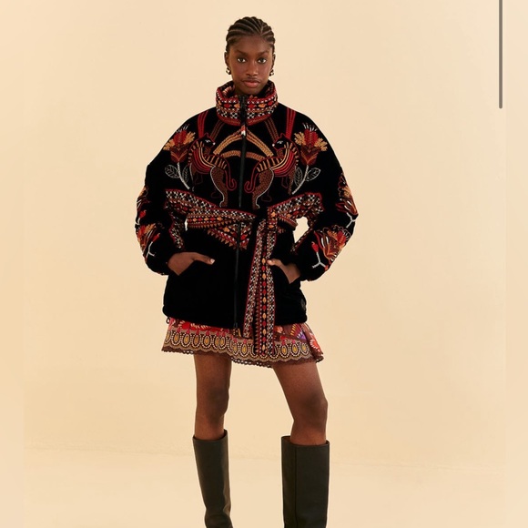FARM Rio | Jackets & Coats | Farm Rio Black Nature Beauty Embroidered ...